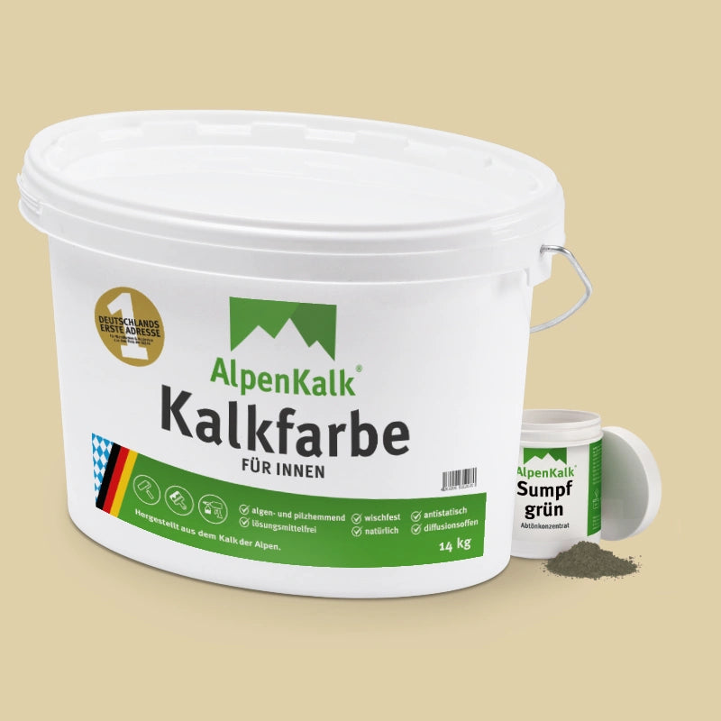 Kalkfarbe INNEN Sumpf-Grün 14 kg (65 m²) — AlpenKalk GmbH
